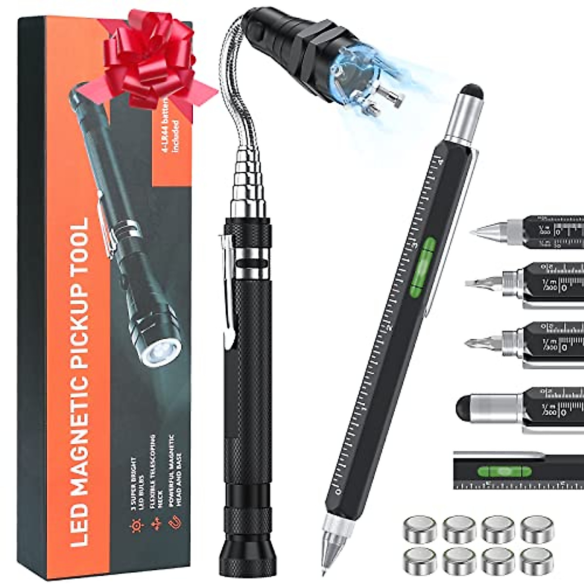 FLY2SKY Christmas Stocking Stuffer for Dad Cool Gadgets Christmas Dad Gift Men Husband LED Light Magnetic Pickup Tool + 6 in 1 Multitool Pen Stocking Stuffers Gifts for Men Who Has Everything
