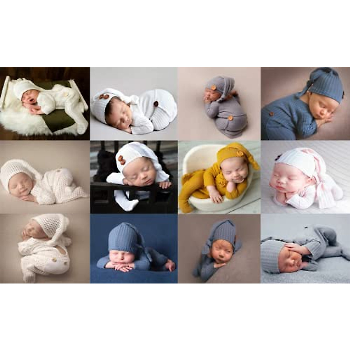 Newborn Baby Photo Shoot Props Girl Boy Crochet Knit Hat Costume Stripe Hat Pants Overalls Photography Props (off white)