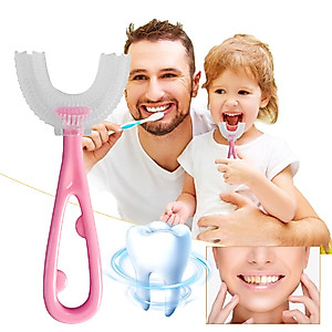 Simayixx Toothbrush Oral CareKids U Shaped Toothbrush with Silicone Brush Head Whitening Massage Toothbrush Whole Mouth Toothbrush with Handle for Kids 1-12 Years Old(C)