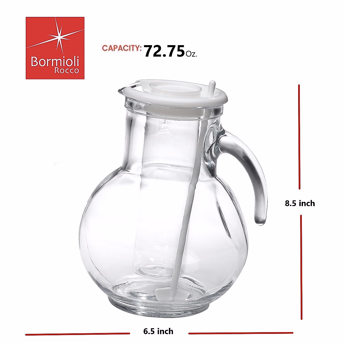 Bormioli Rocco Kufra Jug with Ice Container and White Lid, 72-3/4-Ounce
