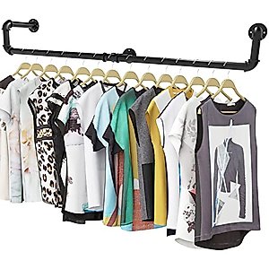 PNBO Wall Mounted Clothes Rack 59 in Length,Industrial Pipe Clothing Rack Wall Mounted Max Load 132Lb,Wall Mounted Garment Rack Space-Saving,Clothes Hanging Rod Bar Multi-Purpose Hanging