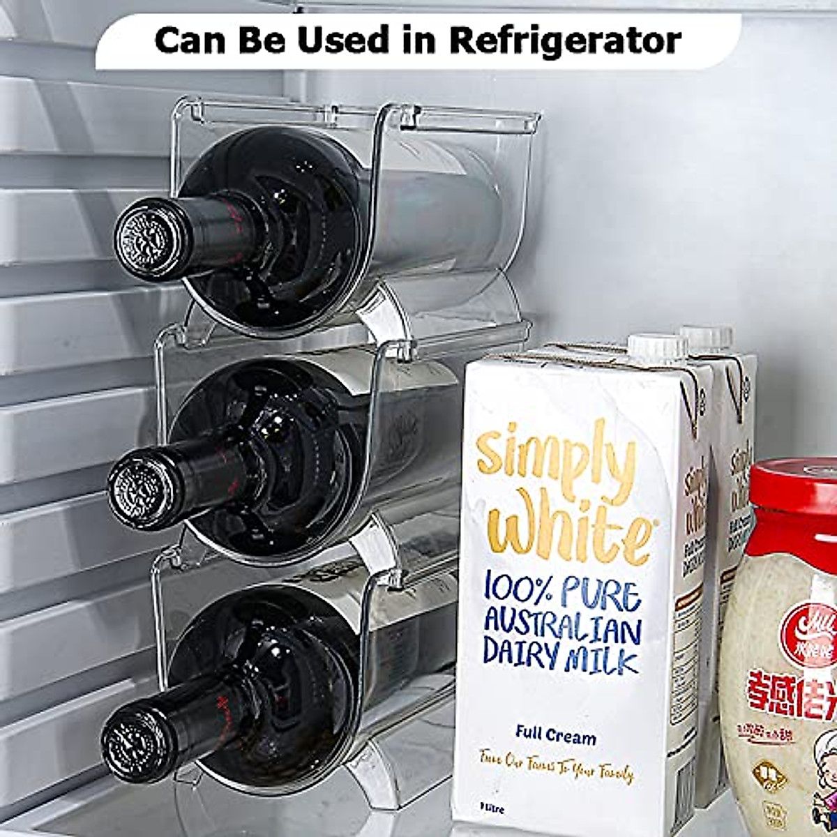 HommyPrefer 6 Pack Refrigerator Wine Rack, Stackable Acrylic Wine Rack for Refrigerator Bottle Organizer Holder, Freestanding Plastic Wine Rack Organizer Bins for Refrigerator, Kitchen Cabinet, Bar