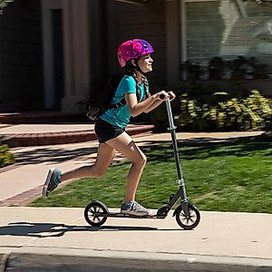 Mongoose Trace Youth/Adult Kick Scooter Folding and Non-Folding Design, Regular, Lighted, and Air Filled Wheels, Multiple Colors, Grey/Red , 180mm Wheels