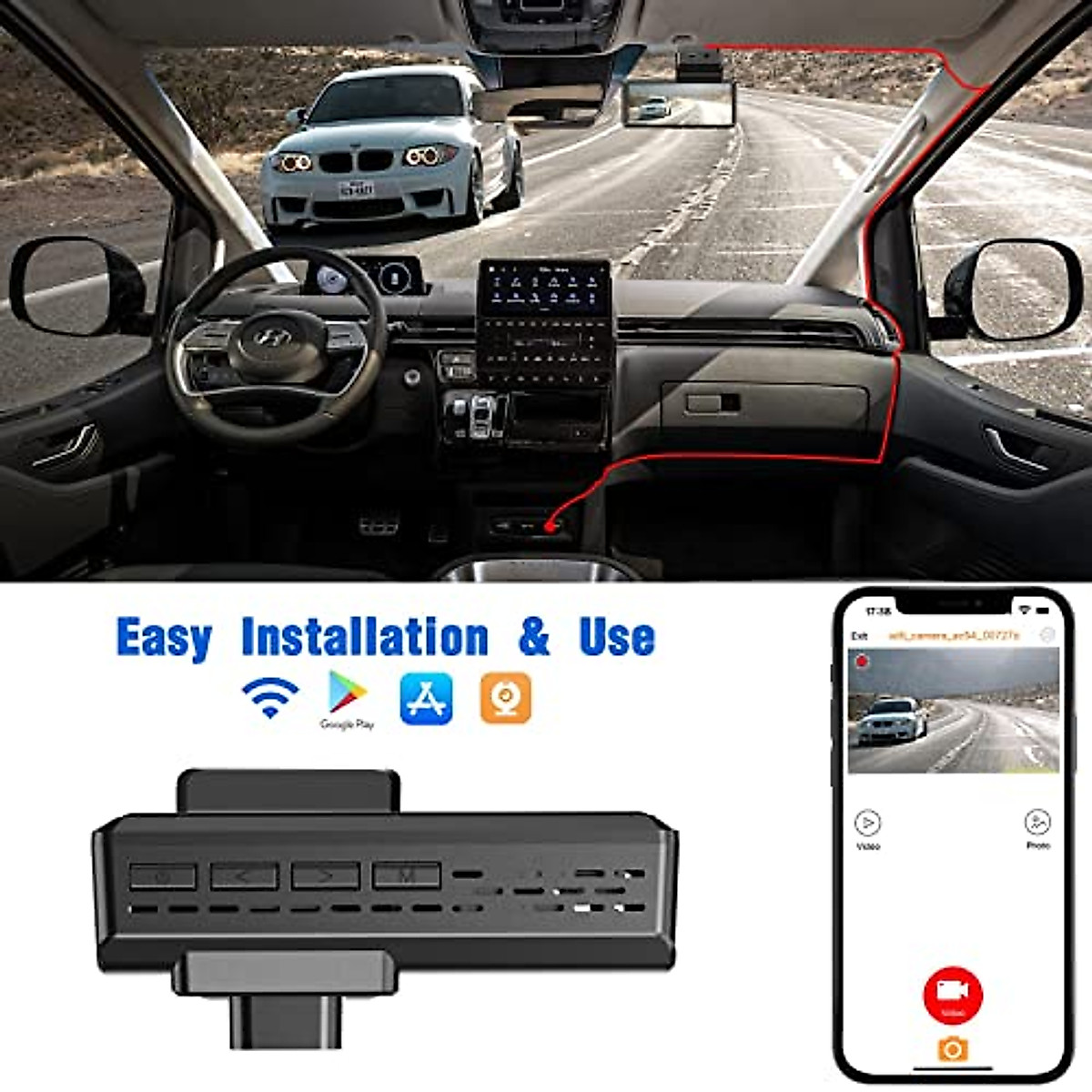 2K Dash Cam Front WiFi Dash Camera for Cars QHD 1440P Car Camera Dashcam for Cars with Super Night Vision 170°Wide Angle WDR Loop Recording