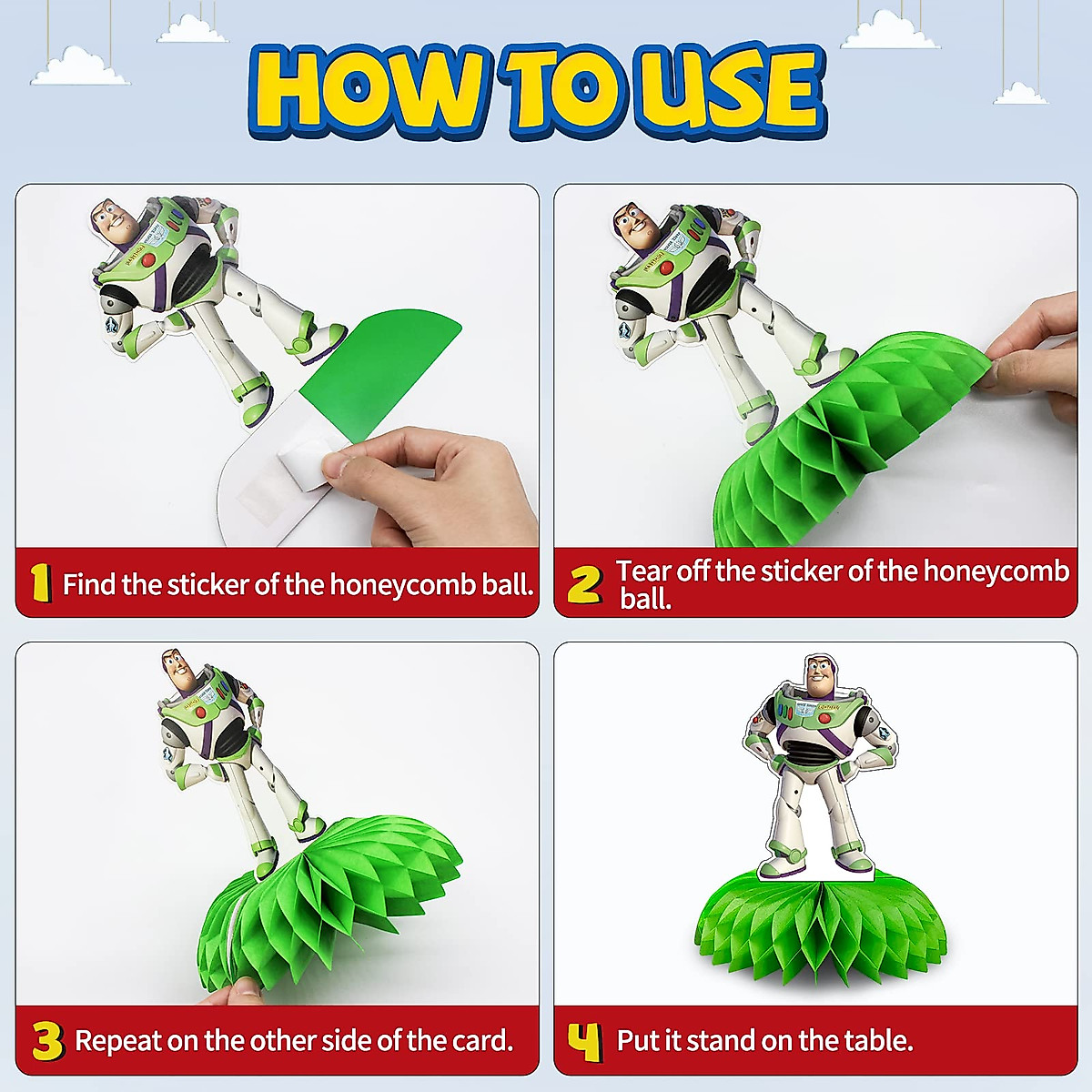 9 Pcs Toy Game Honeycomb Centerpieces, Toy Inspired Story Party Supplies, Centerpieces for Tables, Double Sided Table Centerpieces with 50 stickers, for Party Baby Shower Photo Booth Props