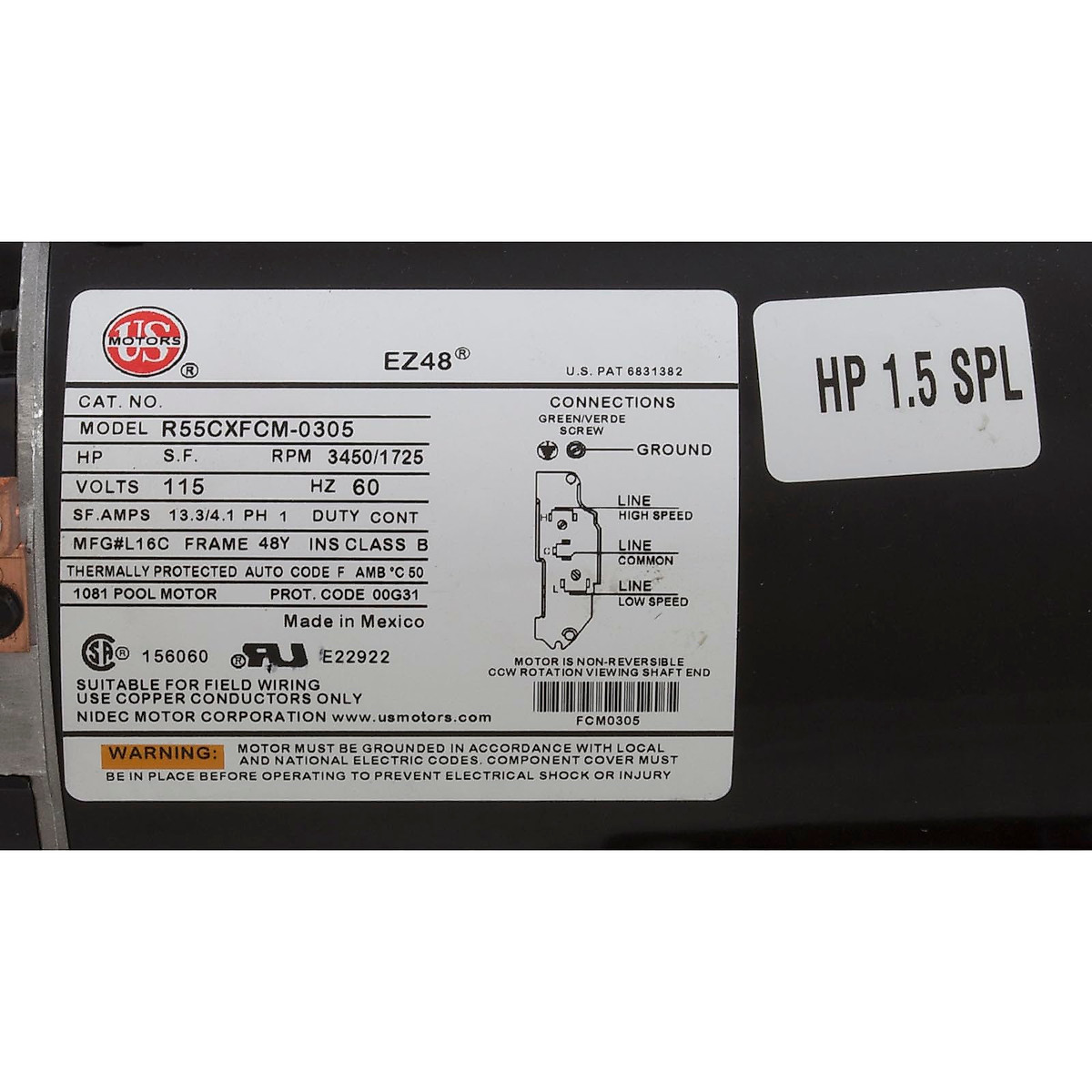 Waterway Plastics 806105361486 3420610-1U WW Ex2 1.5hp 115V 2-Speed 48fr 2" OEM Pump