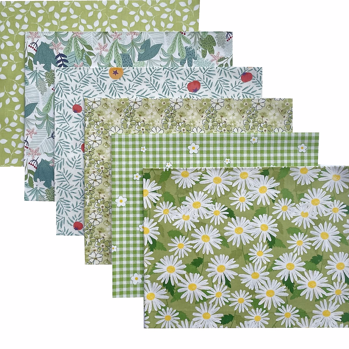 Green Daisy Fat Quarters Fabric Bundles 18 x 22 Inch Spring Cotton Quilting Fabric Bundles Cactus Leaf Quilt Fabric for DIY Handmade Crafting (6Pcs)