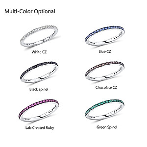 Santuzza 925 Sterling Silver Stackable Ring Black Spinel Engagement Wedding Band Stacking Ring for Women (8)