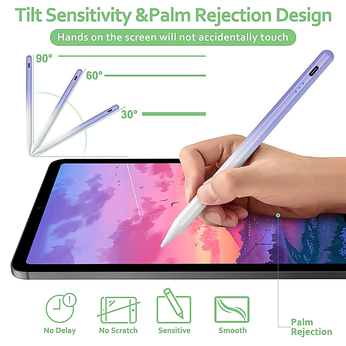 Stylus Pen for iPad 2018-2023, Magnetic Pen for Ipad, Apple Pen,Tilt Sensor & Palm Rejection,Compatible with iPad 6-10,iPad Mini 5/6,iPad Air 3-5,iPad Pro 11"/12.9"