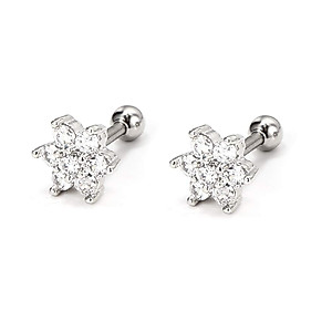 2PCS Stud Earrings 16G 316L Surgical Steel CZ Flower Cartilage Earrings Stud Piercing Helix Cartilage Conch Tragus Lobes Studs Hypoallergenic Earrings for Women (H:Silver CZ Flower)