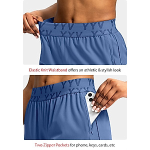 YYV Women's Running Shorts with Zipper Pockets Quick-Dry Elastic Waist Band Athletic Gym Shorts for Women with Liner(Blue S)