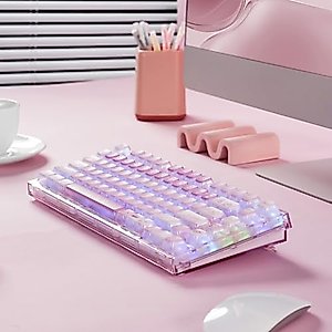 YUNZII X75 PRO 82 Key Wireless Hot Swappable Mechanical Gaming Keyboard with Transparent Keycaps,BT5.0/2.4G/USB-C, Gasket Mount Keyboard,for Windows/Mac (Crystal White Switch, Wireless-Pink)