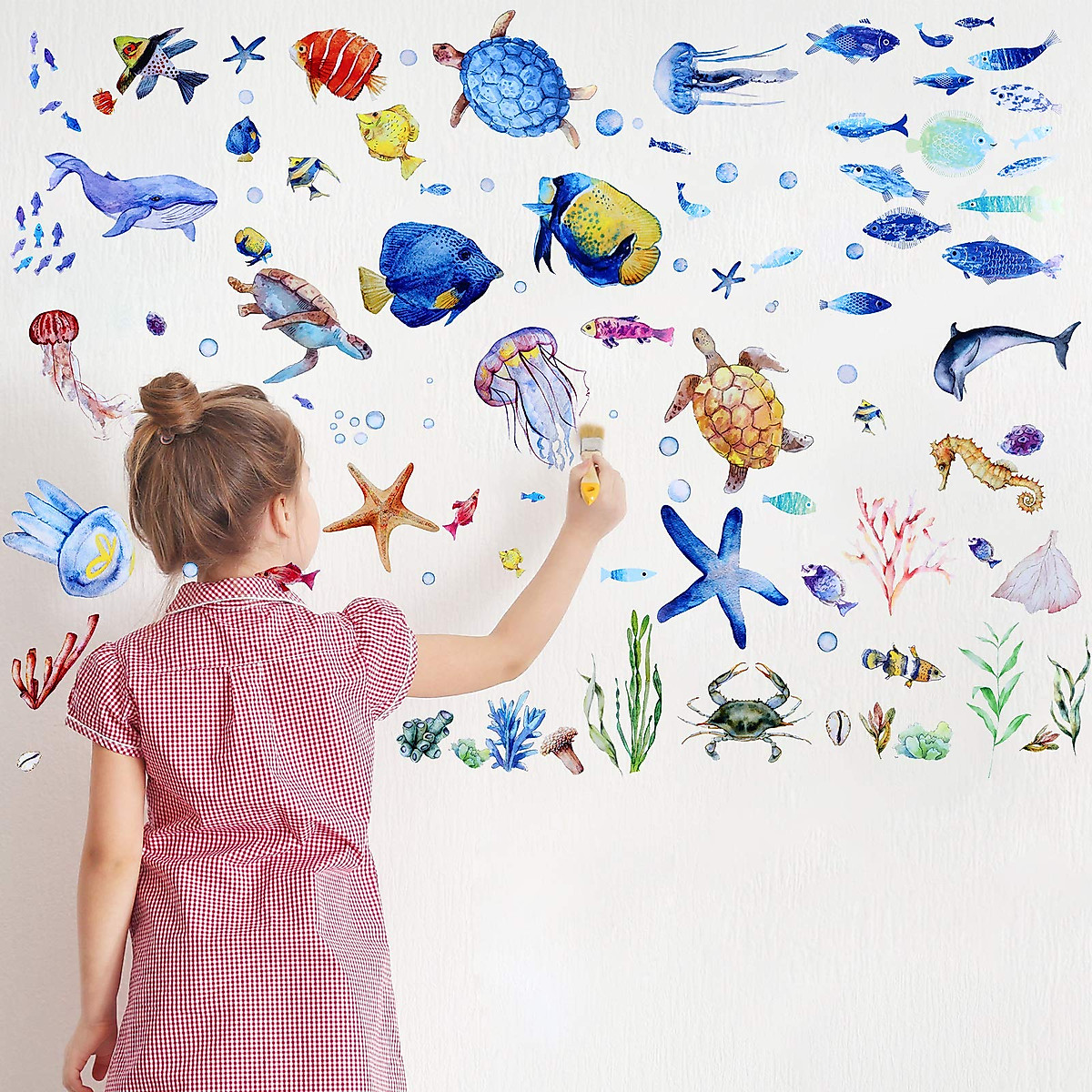 116 Pieces Ocean Wall Decals Under The Sea Fish Wall Nursery Decals Removable Peel and Stick Art for Kids Baby Bedroom Living Room Bathroom (Lovely Colors)