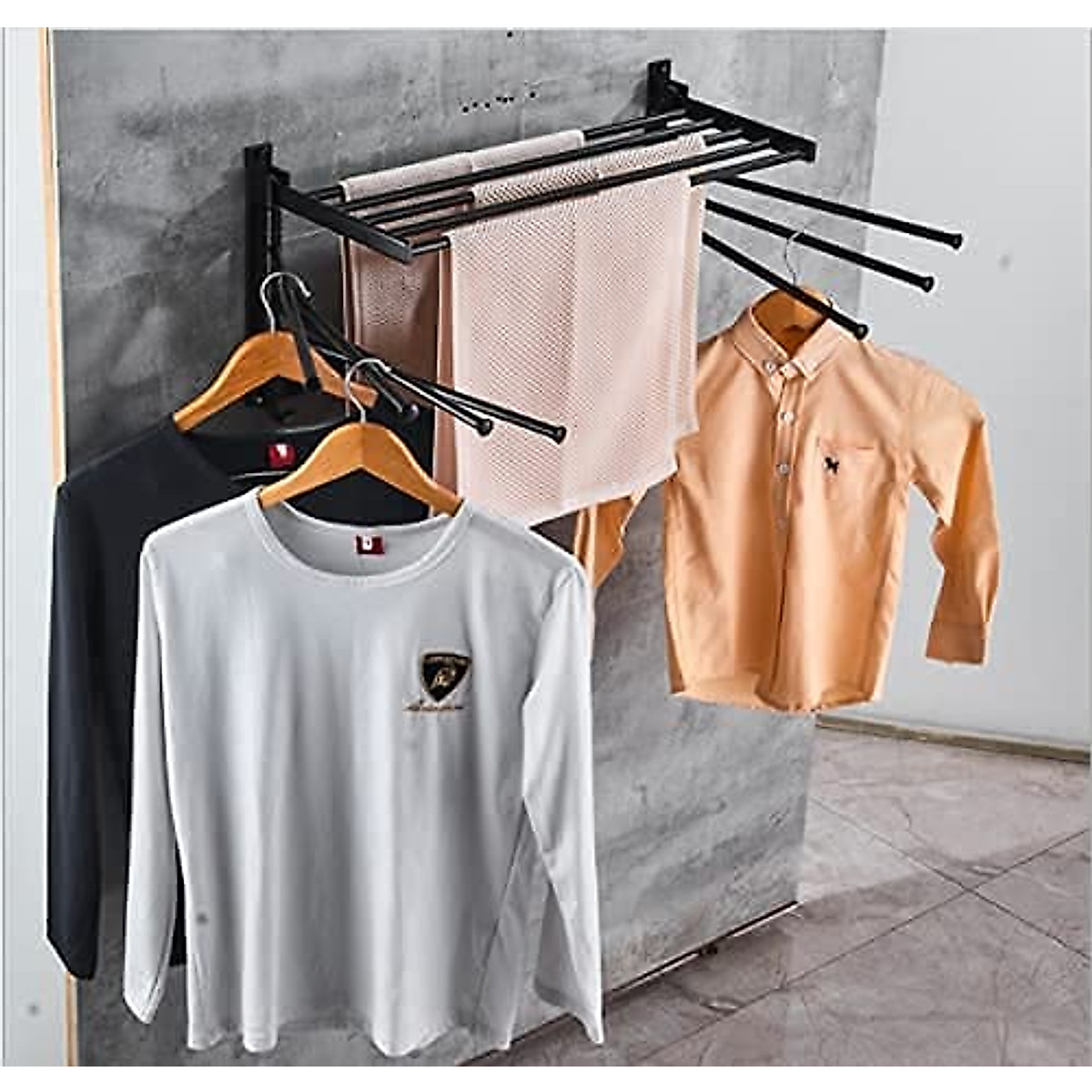 Xeternity-Made XMSound Clothes Drying Rack ,Wall Mounted Swivel Towel Rack & Hooks and Swing Arms , for Laundry Room and Bathroom