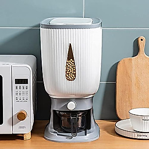 YXQ Rice Dispenser 10kg, Rice Storage Container Large Sealed Grain Container with Lid Measuring Cylinde Moisture Proof Cereal Dispenser for Kitchen Organization (Grey)