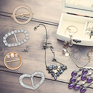 PartyYeah 12 Pcs T-shirt Clips Metal Scarf Clips Ring, Fashion Alloy Pearl Rhinestone Clip Buckle Round Shirt Silk Scarf Tie Clothes Corner Knotted Button for Women Girls Decorative Accessories