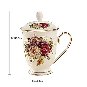 Ceramic Mug, Tea Mugs for Women，China Tea Cup with Lid, Flower Tea Cup, Suitable for Making Tea, Cold Drinks, Hot Drinks, Coffee, Etc, 10oz (about 300ml)