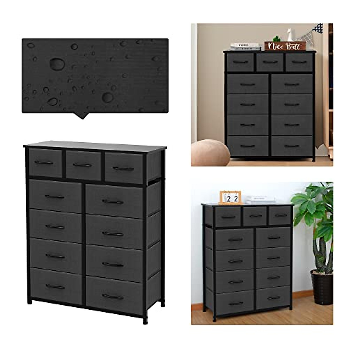 AZL1 Life Concept 11-Drawer Dresser, Fabric Storage Tower for Bedroom, Living Room, Large Tall Dressers for Bedroom with Wooden Top and Metal Frame, Bedroom Dressers & Chests of Drawers, Dark Grey