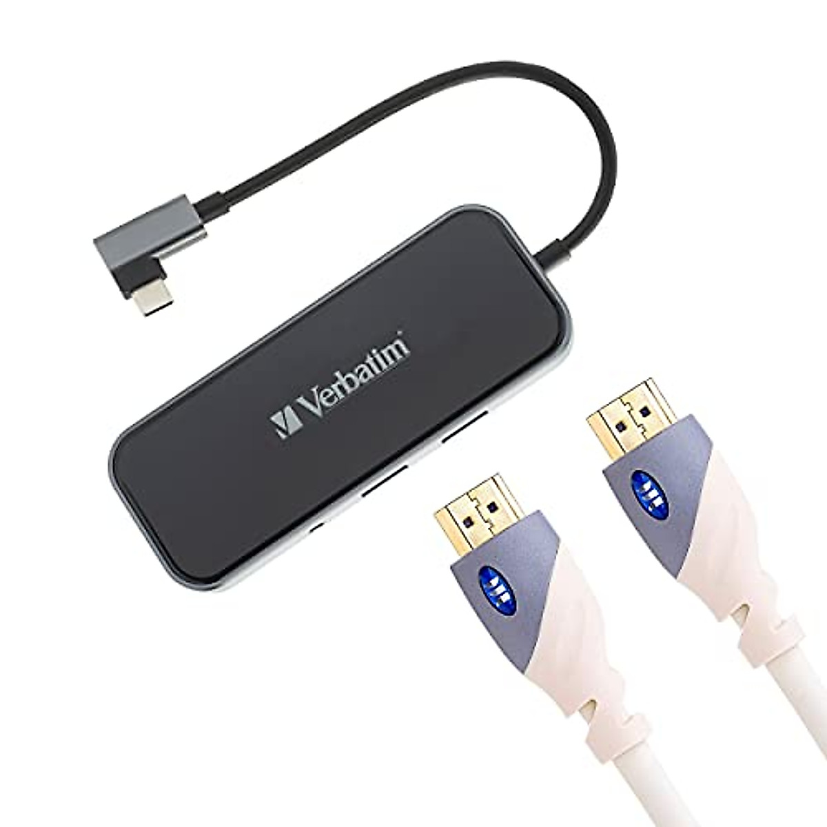 Verbatim 8-in-1 USB C Hub Adapter - 100W Power Delivery, 2 USB 3.0 Ports, 1 USB C, SD Card Readers, 3.5mm Audio Port for USB C Laptops + 6FT Monster 4K Ultra HDMI Cable