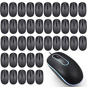 Xuhal 50 Pcs Black USB Wired Mouse Bulk 1000 DPI 3 Button Corded Computer Mouse Multicolor Light Cable Mouse Gaming Mouse Office Home Optical Mice Simple USB Mouse for Computer Laptop Desktop PC