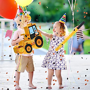 Construction Dump Truck Piñata Construction Piñata with Blindfold and Bat Construction Party Supplies Tractor Excavator Piñata for Kids Construction Truck Birthday Decor(Bulldozer)