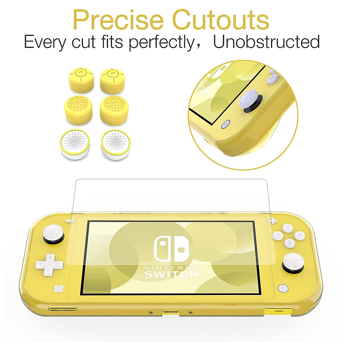 HEYSTOP Compatible with Switch Lite Carrying Case, Switch Lite Case with Soft TPU Protective Case Games Card 6 Thumb Grip Caps for Nintendo Switch Lite Accessories Kit(Yellow)
