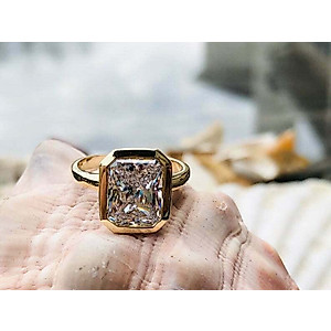 BeBold 2ct Engagement Ring for Women Radiant Cut Simulated Diamond CZ Bezel Set Solitaire Yellow Gold Plated