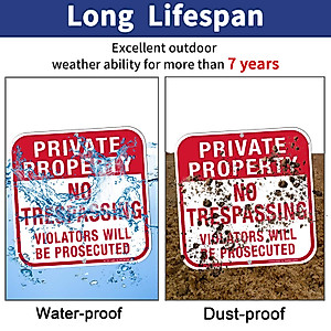 Private Property No Trespassing Sign, Violators Will Be Prosecuted Sign, 12 x 12 Inches Square, 040 Rust Free Aluminum, UV Protected and Waterproof, Weather Resistant, Durable Ink, Easy to Mount