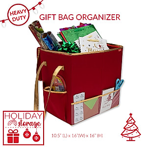Simplify Gift Bag Organizer | Dimensions: 10.5"x 16"x 16" | Stores Gift Bags | Ribbon | Tissue Paper | Gift Cards | Large Reinforced Handles | Red | Holiday Storage | Collapsible