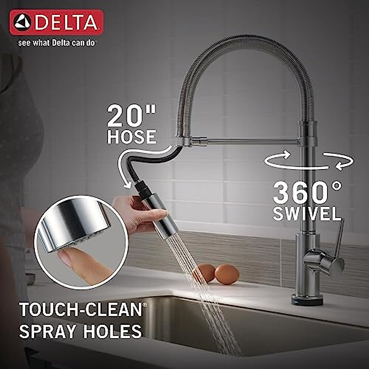 Delta Faucet Trinsic Pro Commercial Style Kitchen Faucet, Kitchen Faucets with Pull Down Sprayer, Kitchen Sink Faucet, Faucet for Kitchen Sink with Magnetic Docking, Arctic Stainless 9659-AR-DST