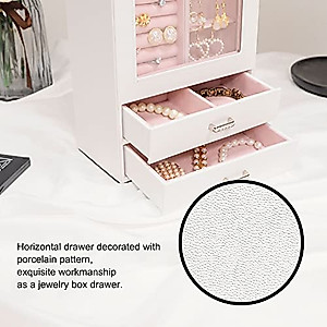 Kendal Jewelry Boxes for Girls Women, White Jewelry Box with Porcelain Pattern, Stand Layer Jewelry Organizer Box Display Necklace, Earring, Ring, Jewelry Storage Case as Ideal Gift