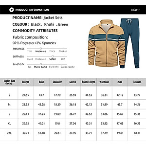 LBL Leading the Better Life Men's Activewear Full Zip Warm Tracksuit Sports Set Color Matching Casual Sweat Suit Khaki XL