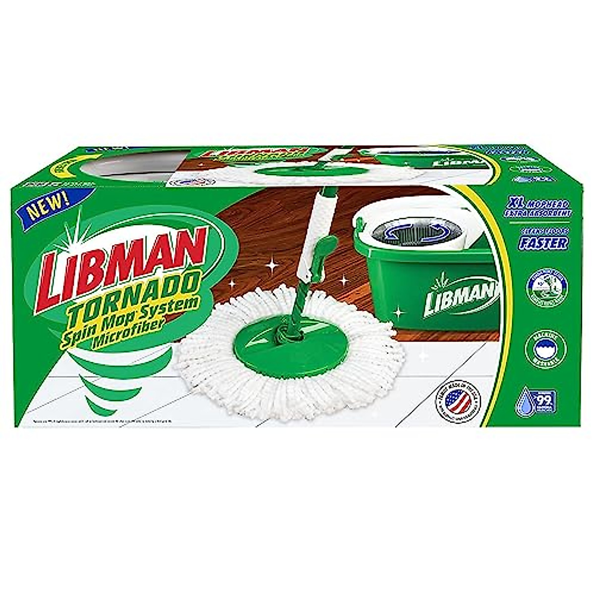 Libman Tornado Spin Mop System Plus 1 Refill Head | Mop and Bucket with Wringer Set | Floor Mop | Libman Mop | Mops for Floor Cleaning | Hardwood Floor Mop | 2 Total Mop Heads Included,Green
