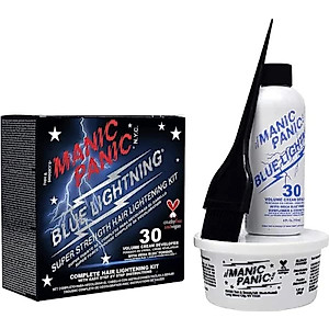 MANIC PANIC Blue Lightning Hair Bleach Kit - 30 Volume Developer + Bleach Powder Hair Lightener Lifts up to Five Levels And Eliminates Orange Tones - Vegan And Cruelty Free