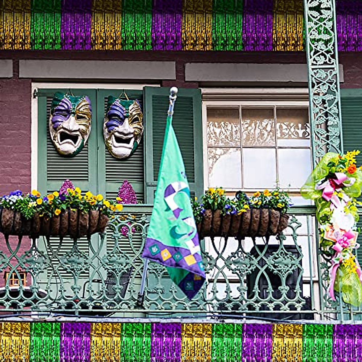 2 Pack Mardi Gras Fringe Curtain,19.68Ft Metallic Fringe Tinsel Streamers Banner,Gold Green Purple Foil Fringe Drape for Street Background Decorations DIY Party Supplies