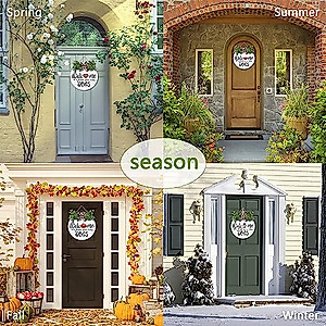 Interchangeable Wooden Seasonal Welcome Sign, Rustic Round Dogs Sign Front Door Wreaths for Home/Wall/Porch/Farmhouse Decor, for Easter Spring Summer Fall Halloween Christmas All Season Decorations