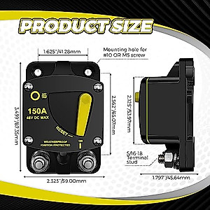 BULVACK 150 Amp High Amp Marine Rated Circuit Breaker for Boat Trolling Motor with Manual Reset Switch, Water Proof, 12V- 48V DC