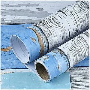 Art3d 17.7"x78.7" Peel and Stick Wallpaper - Decorative Self Adhesive Vinyl Film Wood Grain Wallpaper for Furniture Cabinet Countertop Shelf Paper, Blue Distressed Wood