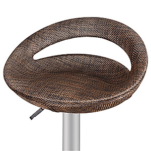 SUPER DEAL Adjustable Pub Wicker Style Barstool All Weather Patio Bar Stool Indoor/Outdoor w/Gas Lift 25-34 inch, Open Back and Chrome Steel Footrest