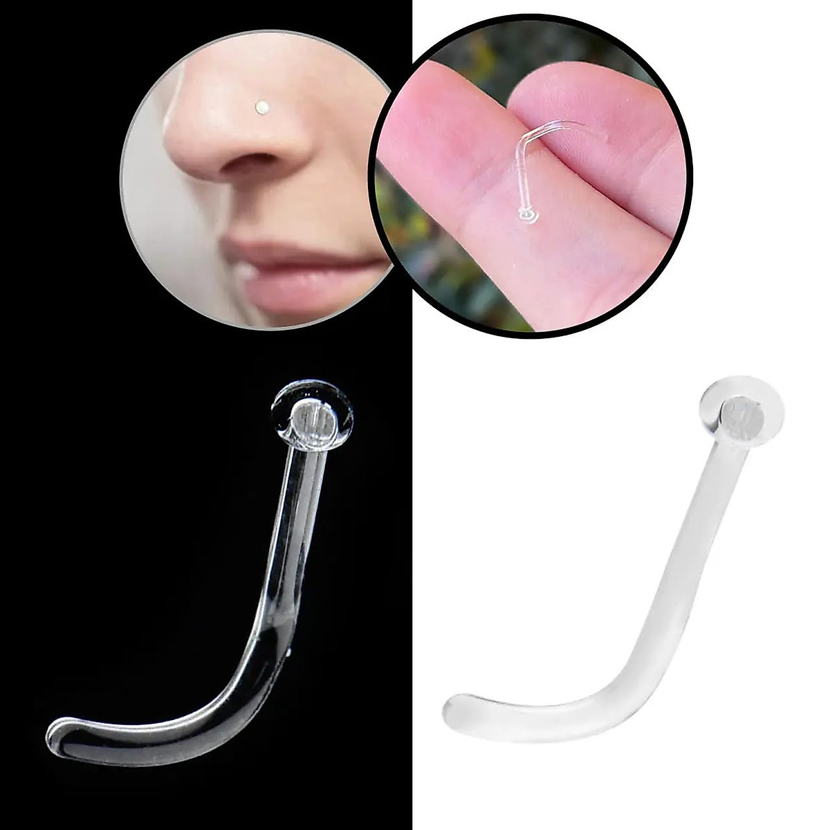 16G Clear Pyrex Glass Piercing Retainer L Shape Nose Retainer 5/16 Inch 8mm Clear Glass Retainer Piercing Nose Screw Stud Ring Piercing Jewelry for Work