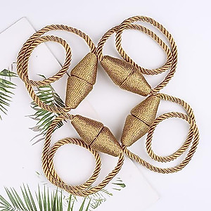 Groleca 4 Pack Magnetic Curtain Tiebacks Curtain Holdbacks Curtain Ties Curtain Pull Backs Modern Rope Tiebacks Drapery Holdbacks Tie Backs for Curtains (Gold,Cone-4 PCS)