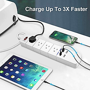 USB Power Strip, 4 USB Ports & 4 Outlets, Fast Charging, White 5.5 ft Cord, 1875W/15A Protector for Desktop, Home, Office & Nightstand Charging Station - Duvik
