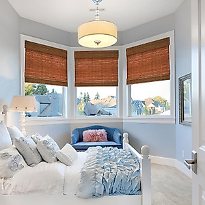 Radiance, Cordless Window Shades for a Standard Size Window Width, Maple, Cape Cod Flatweave Bamboo Roman Shade with Valance, 23 Inch Width x 64 Inch Length (2216200E)