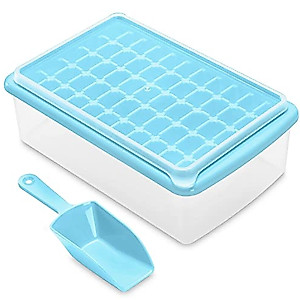 ARTLEO Ice Cube Tray with Lid and Storage Bin for Freezer, Easy-Release 55 Mini Nugget Ice Tray with Spill-Resistant Cover, Container, Scoop, Flexible Durable Plastic Ice Mold & Bucket, BPA Free
