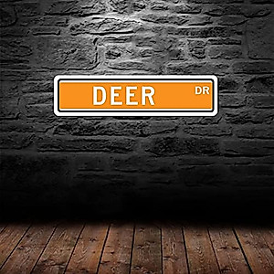 Metal Name Sign Deer Street Sign Street Warning Sign - Heavy Duty Rust-proof Metal Frame, Shipped from USA 4" x 16"