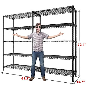REIBII 1500LBS Storage Shelves 61.2''W Wire Shelving Unit 5 Tier Metal Shelving for Storage Rack Shelves for Storage Heavy Duty Garage Shelf Pantry Shelves Kitchen Shelving, 61.2''W*72.4''H*15.7" D