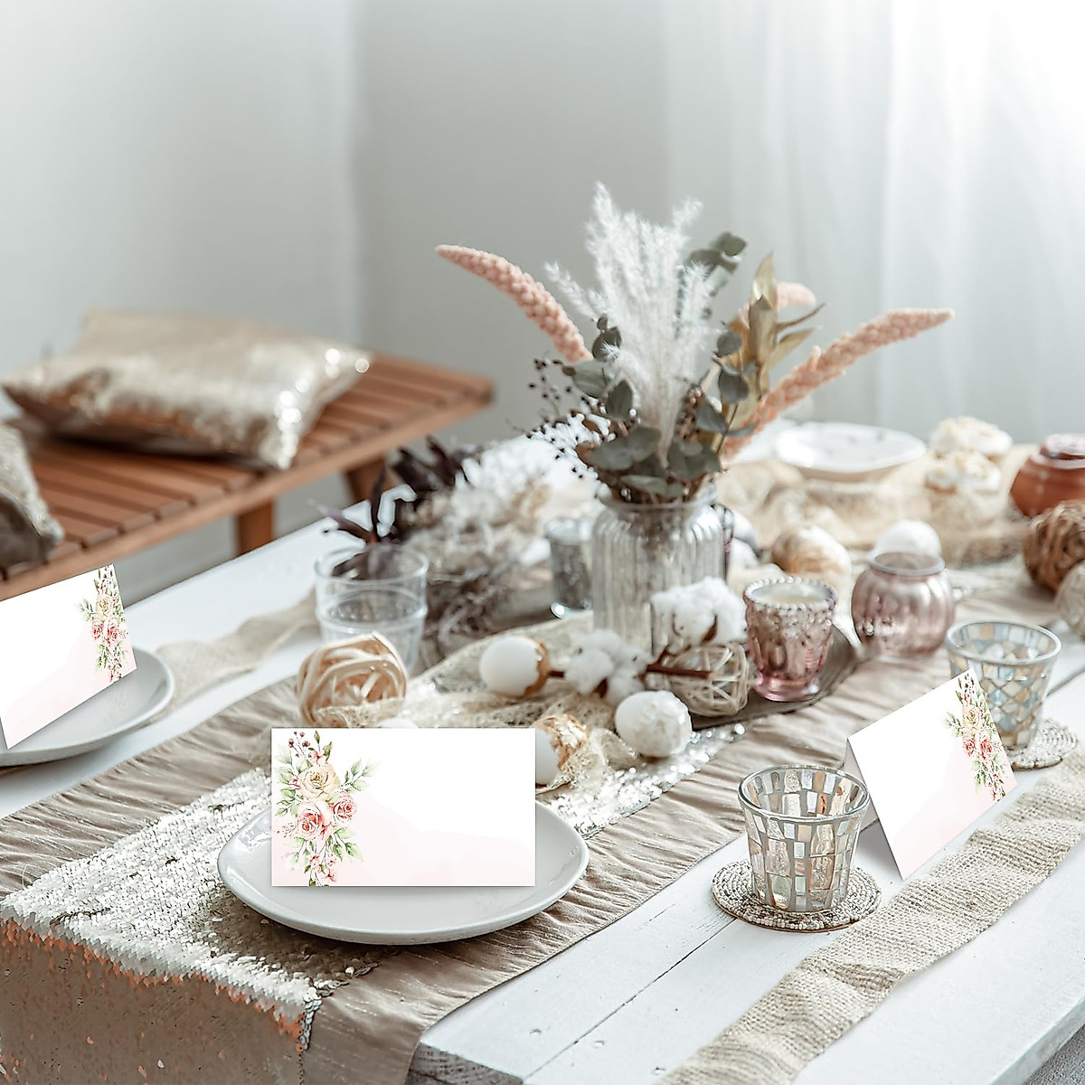 Place Cards with Fall Pumpkin, Scored for Easy Folding Set of 25 Tent Style Table Seating Cards, Party Decoration Blank Name Fill in Card for Thanksgiving Dinner, Reception, Banquet, Buffet Food-33