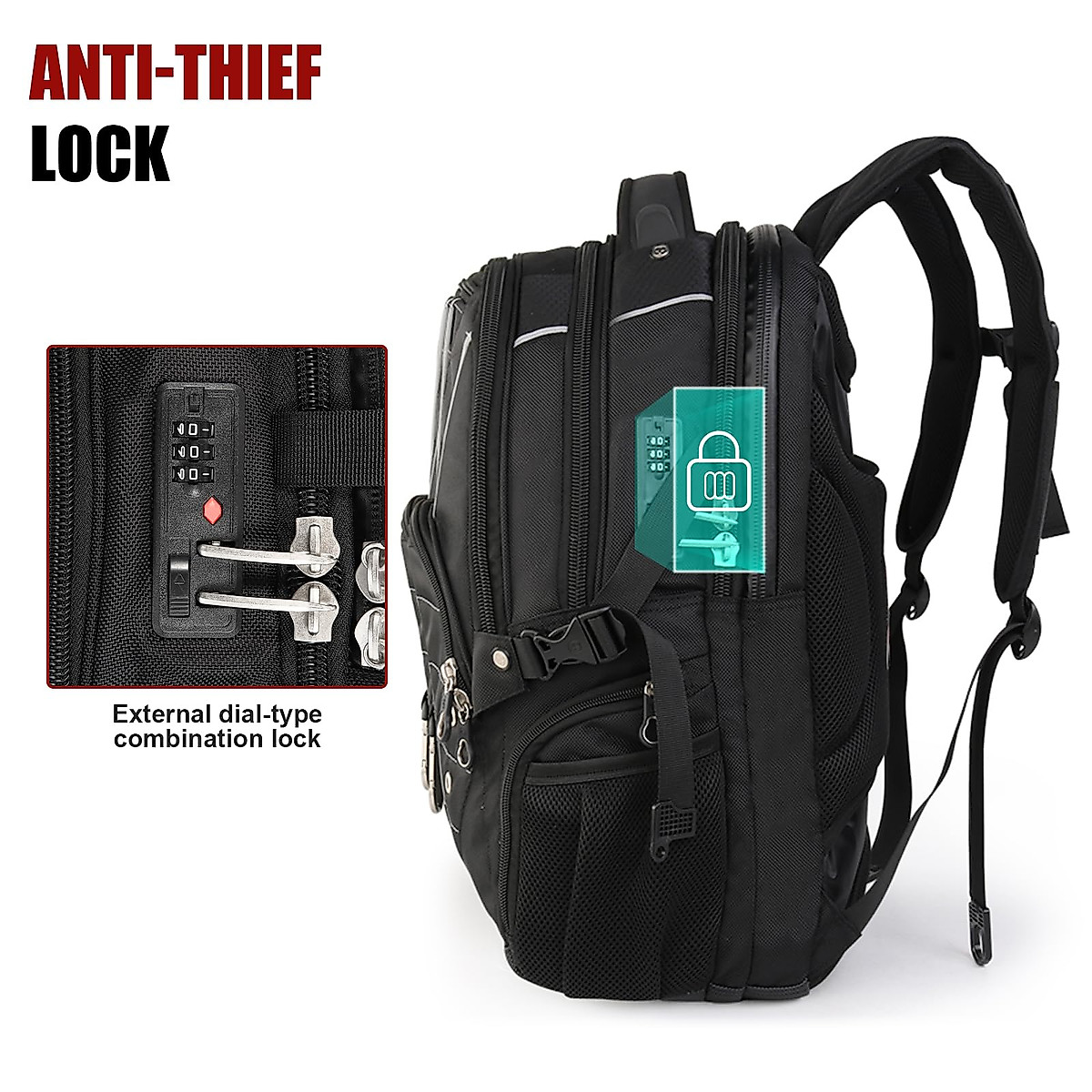 StarCloud Travel Laptop Backpack Men - Heavy Duty, USB 2.0 Charger Port - Durable Commute and College Backpacks Featuring Anti-Theft Lock and Dedicated Laptop & Tablet Protection, Fits 17" Notebook