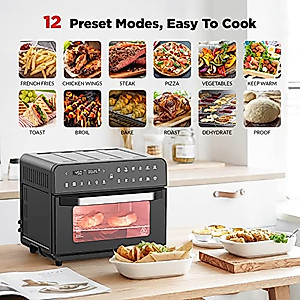 26.3QT/25L Extra-Large Air Fryer Toaster Oven, Convection Oven Countertop, Bake & Broil, 12-in-1 Air Fryer Convection Toaster Oven Combo, Digital Control Multifunction Pizza Oven, Black Nonstick Stainless Steel