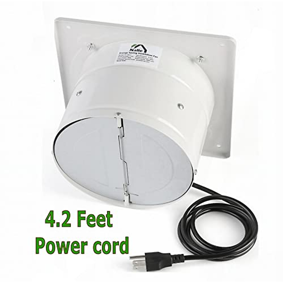 Nalle 8 inch Exhaust Fan 80W 500CFM Through-wall installation Ventilation Fans 110V Exhaust Smoke Fan with Power Cord for Kitchen,Bathroom,laundry room,Garage (white)